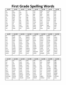1St Grade Spelling List Printable - smartteachpages.com