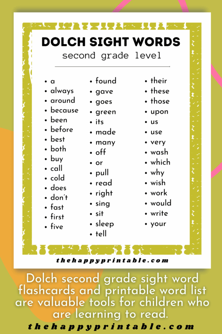 2Nd Grade Dolch Words Printable - smartteachpages.com