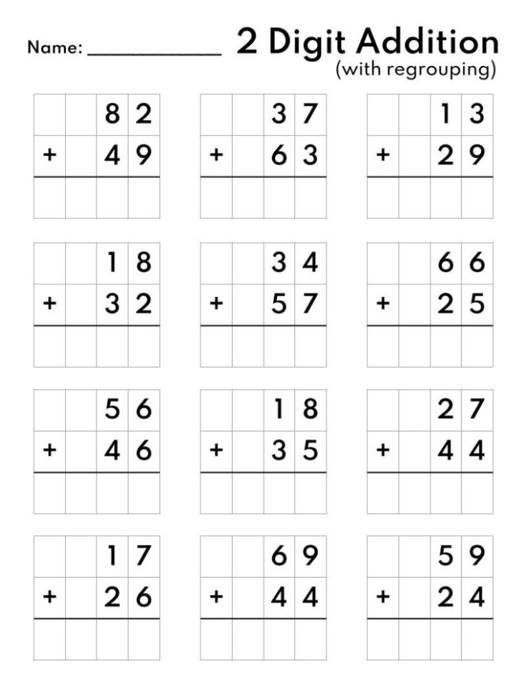 2 Digit Addition With Regrouping Worksheets 2Nd Grade Printable ...