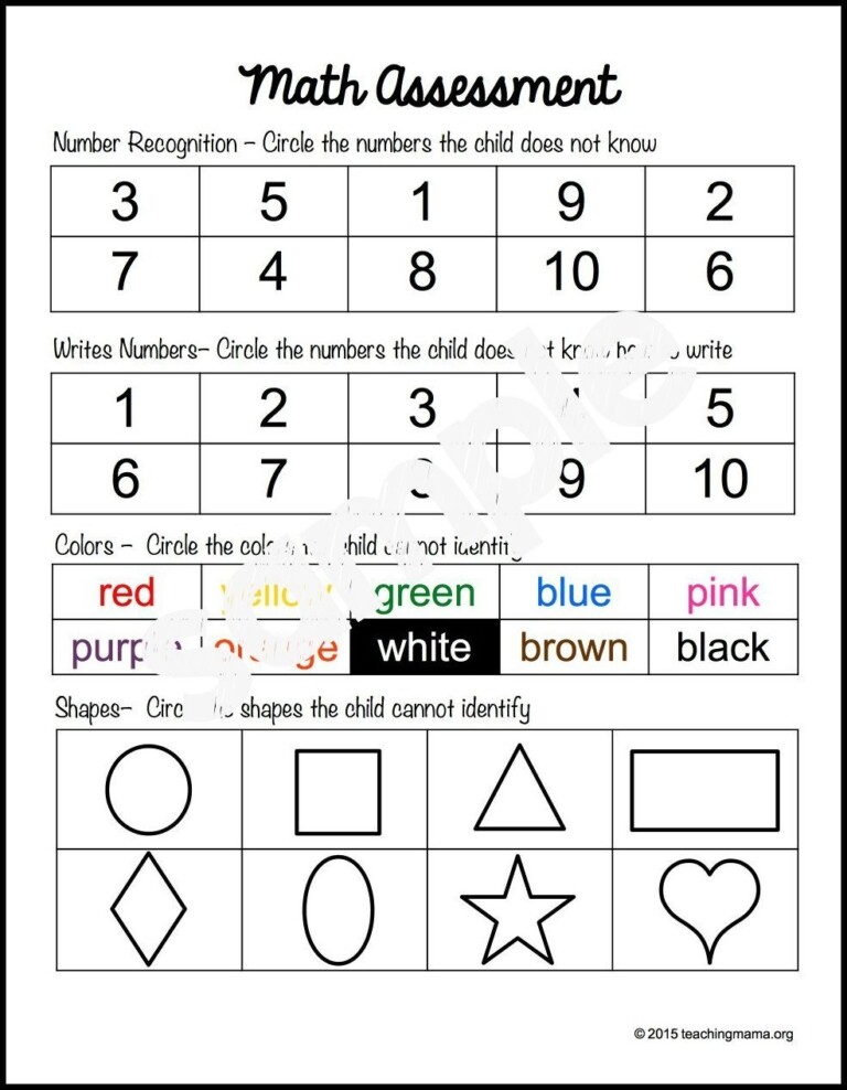 2Nd Grade Beginning Of The Year Math Assessment Free Printable ...