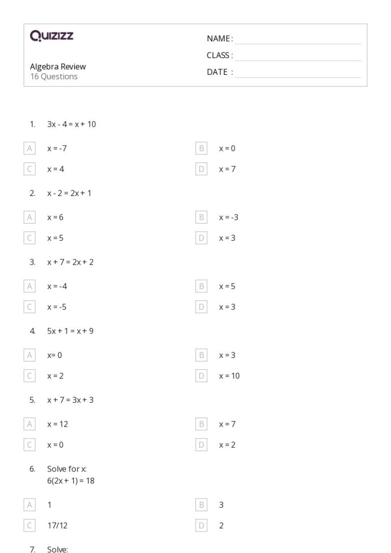 11Th Grade Liberal Arts Math Worksheet With Answers Printable ...