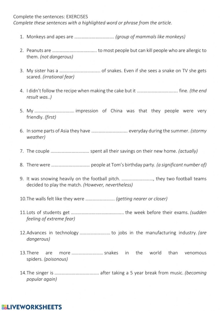 10Th Grade Printable English Worksheets - smartteachpages.com