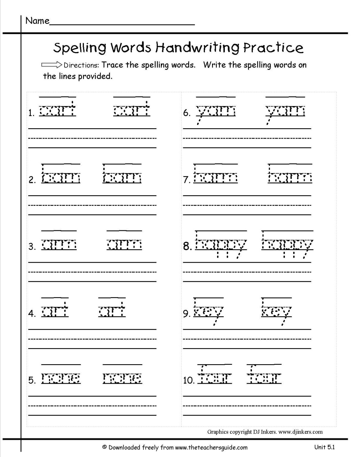 1St Grade Handwriting Practice Free Printable - smartteachpages.com