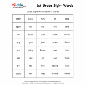 1St Grade Sight Words Worksheets Free Printable - smartteachpages.com