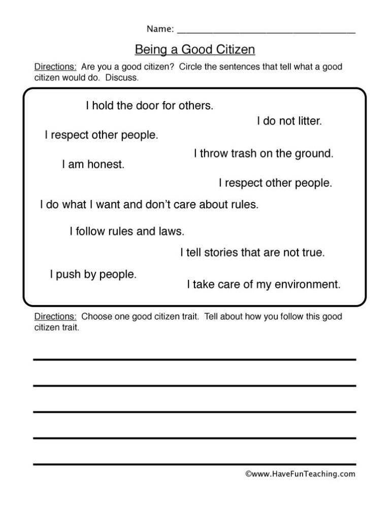 1St Grade Free Citizen Printables - smartteachpages.com