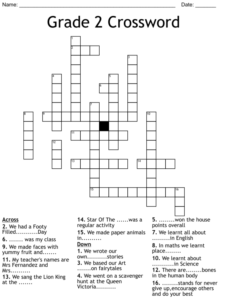 1St Grade Crossword Puzzles Free Printable - smartteachpages.com