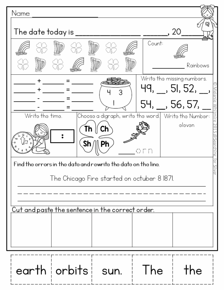 1St Grade Morning Work Printables - smartteachpages.com