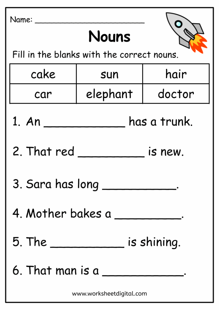 1St Grade Printable Worksheet About Nouns - smartteachpages.com